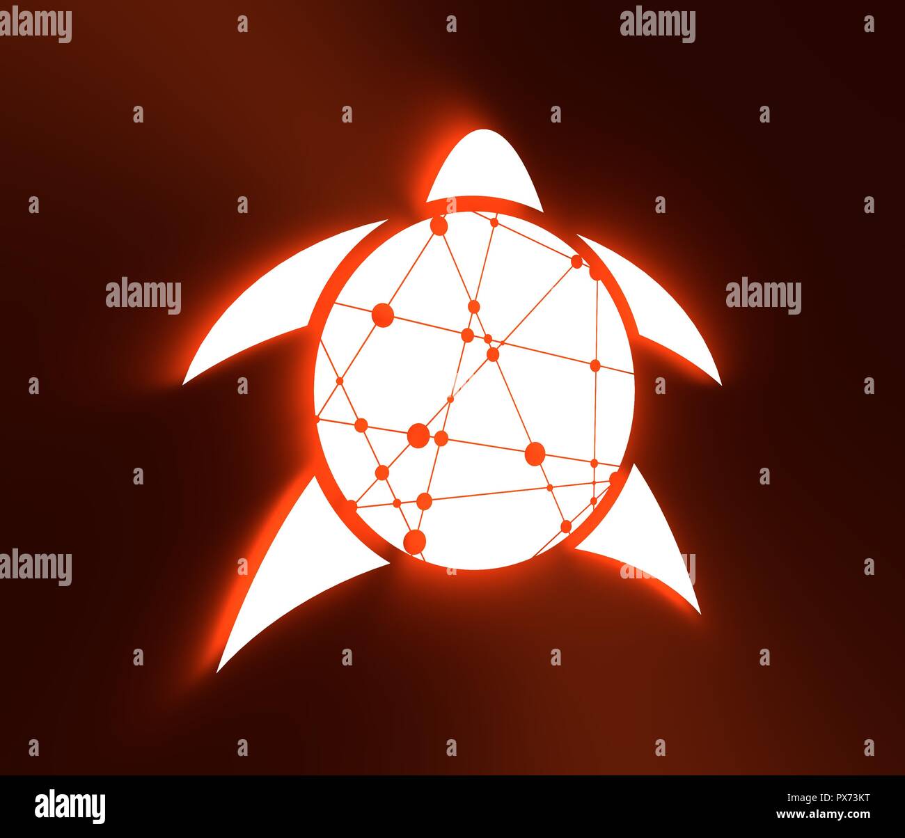 Silhouette stylized sea turtle on red background. Turtle symbol. 3D ...