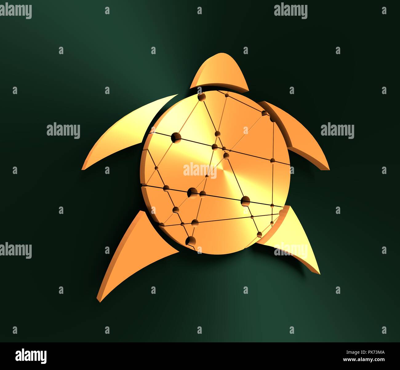 Silhouette stylized sea turtle on green background. Turtle symbol. 3D ...