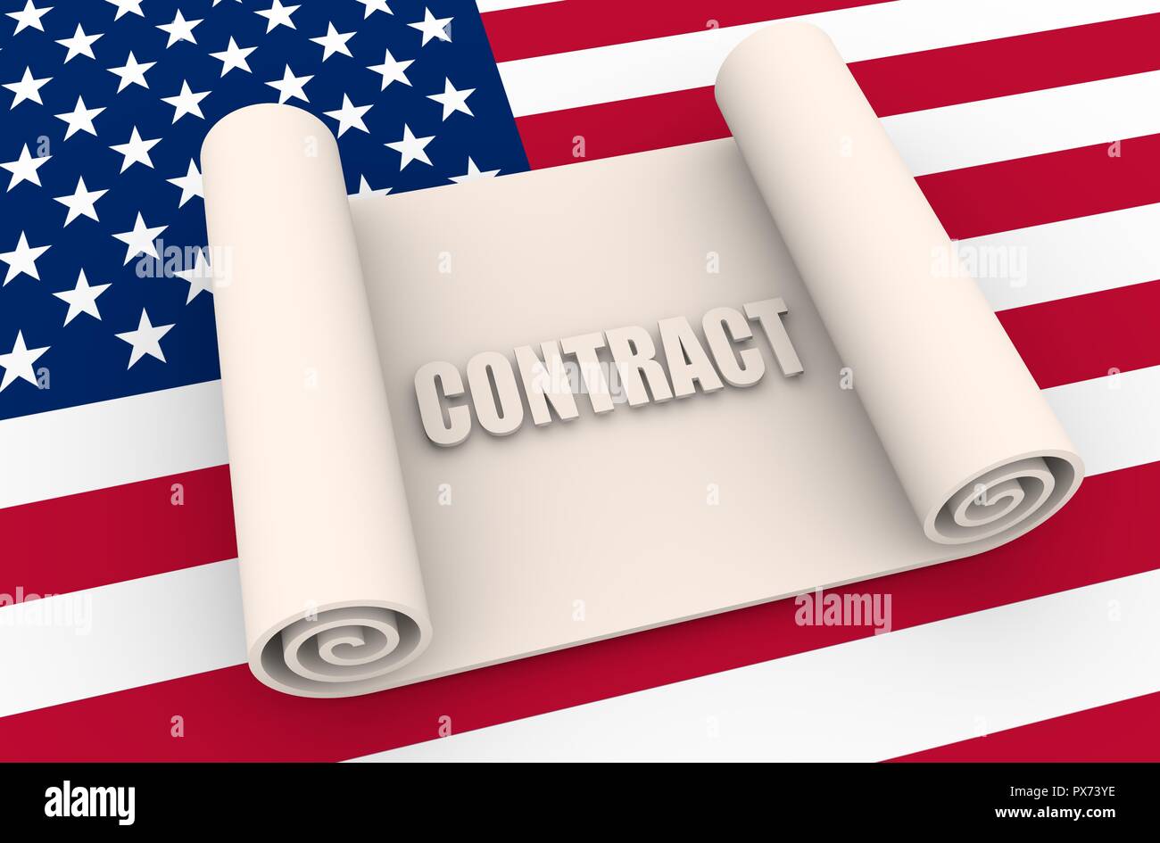 Paper scroll on background textured by USA flag. Abstract document 3D ...