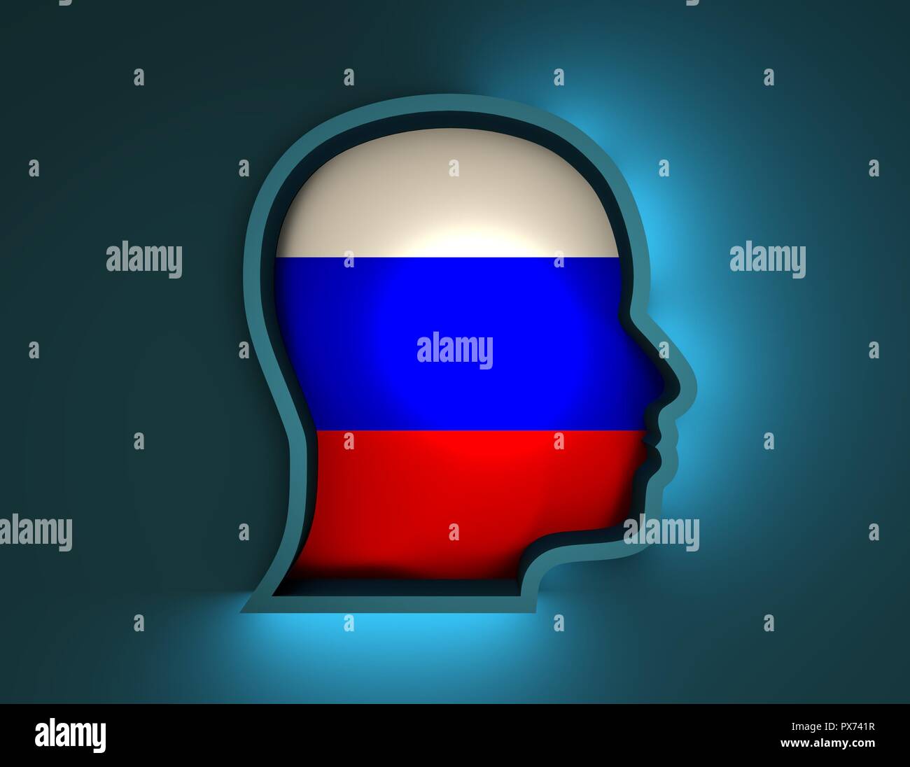 Abstract illustration of head silhouette with Russia national flag ...