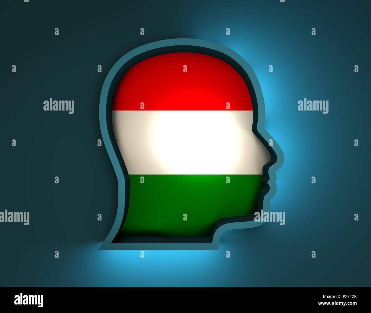 Abstract illustration of head silhouette with Hungary national flag ...