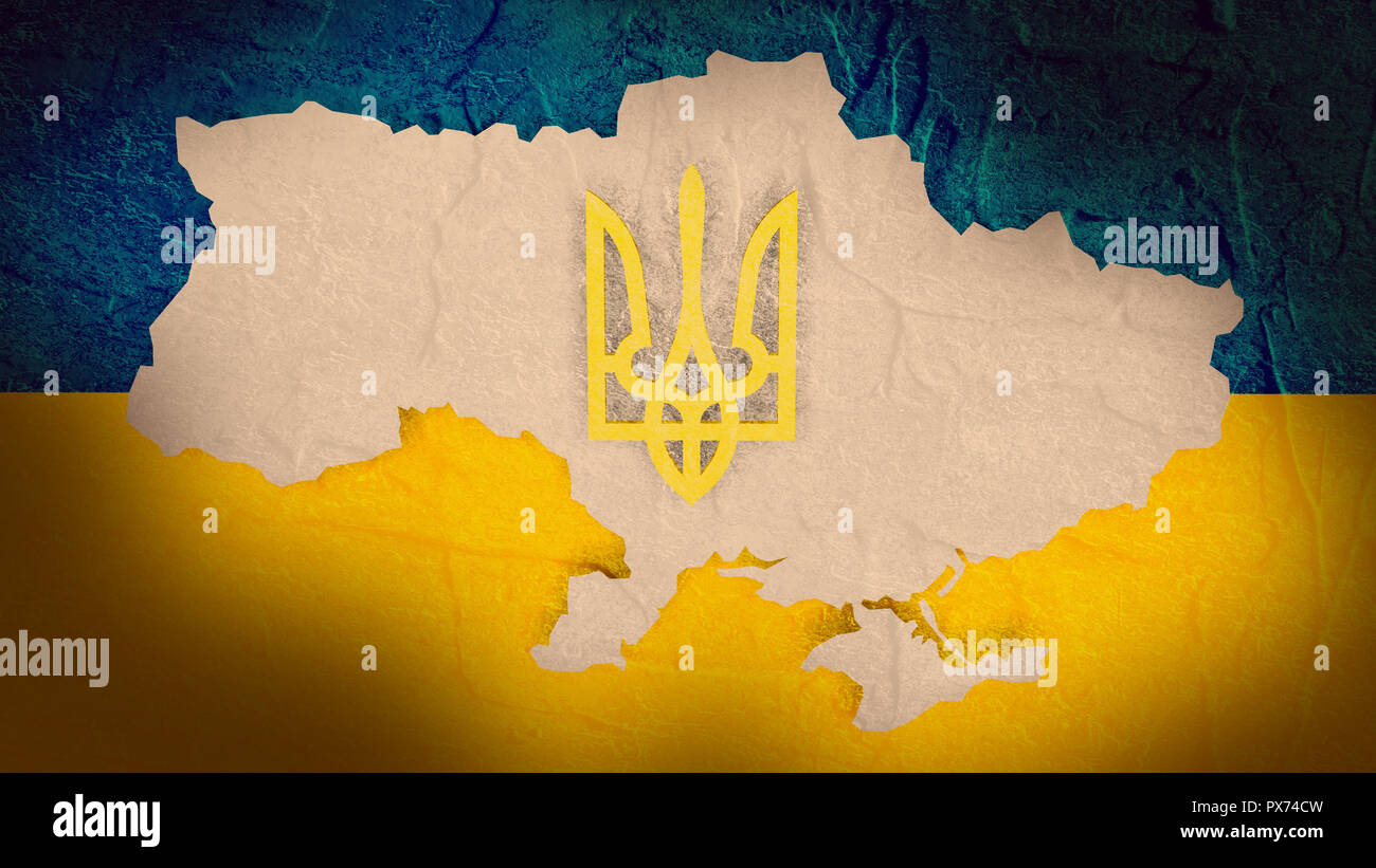ukraine national symbols flag and coat of arms Stock Photo - Alamy