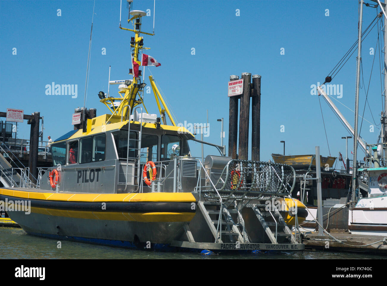 A pilot boat sits ready to carry a marine pilot out to in incoming ...