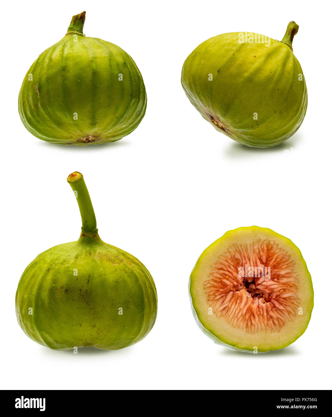 Whole and cut green figs. Isolated on white background Stock Photo - Alamy