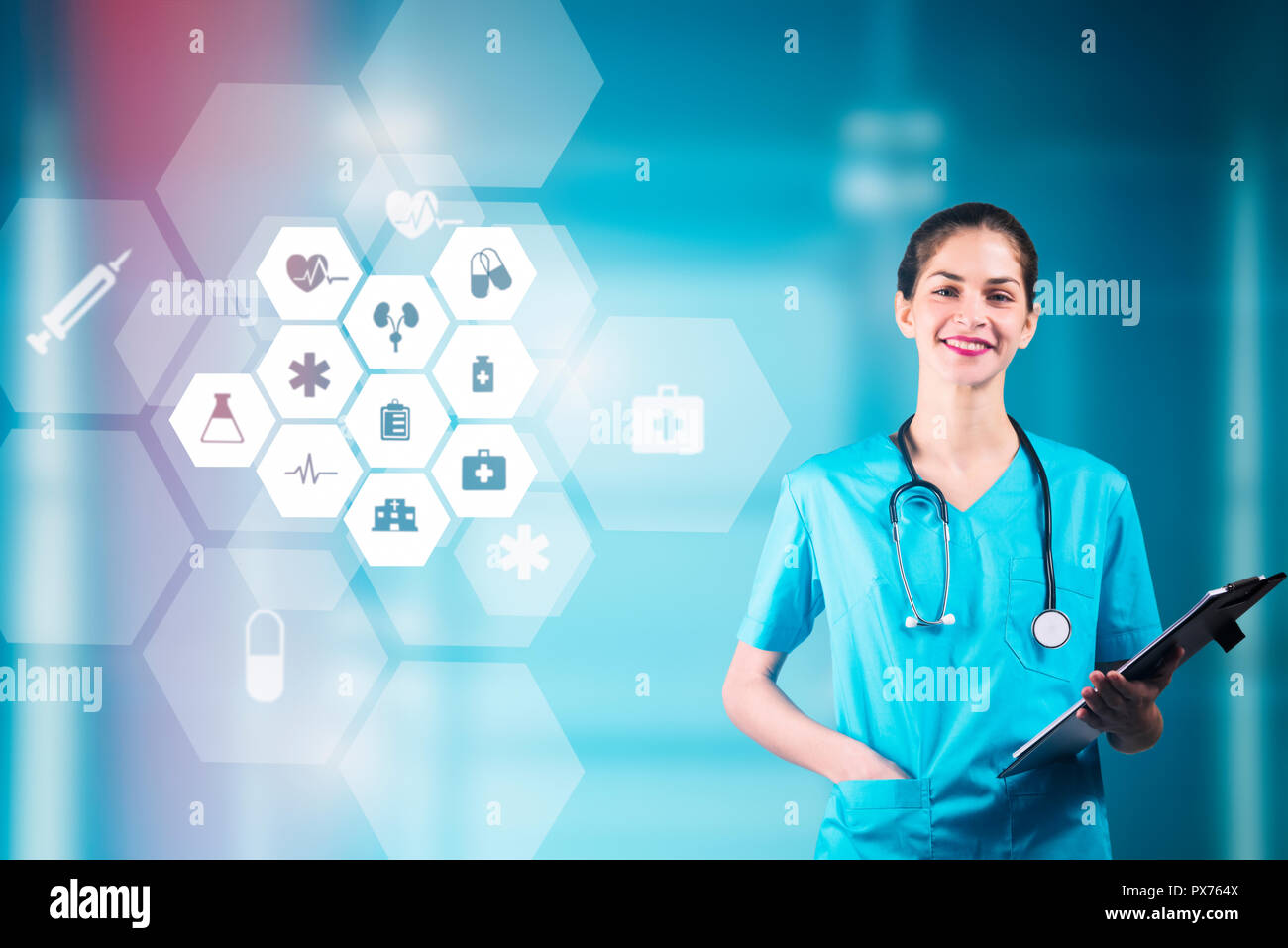 woman doctor or nurse advertising concept, mixed media with copy space ...