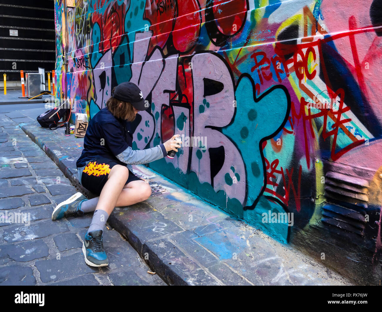 Street artist working in Hosier Lane; one of Melbourne's most iconic ...