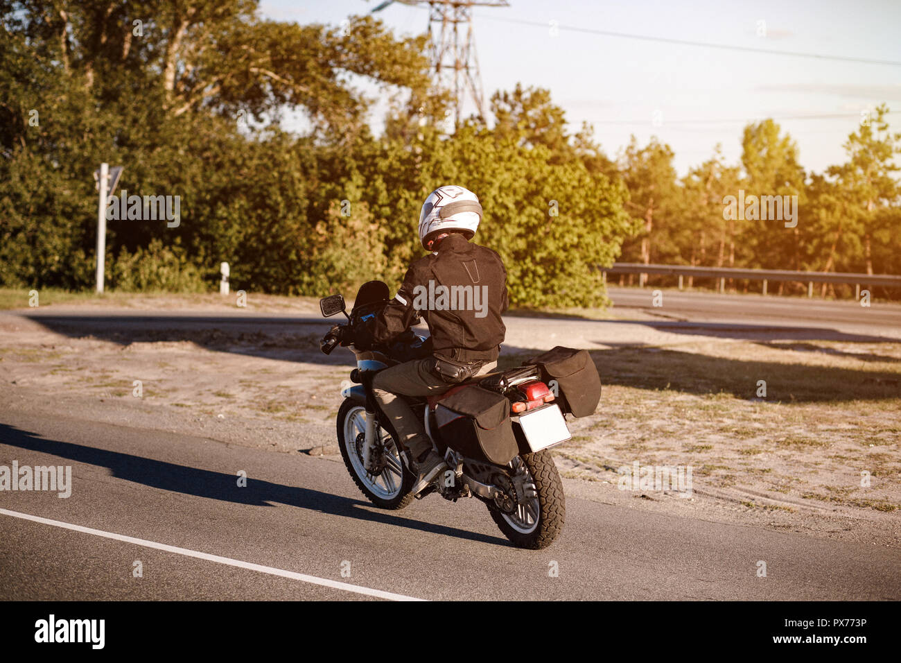 Man motorcycle back view hi-res stock photography and images - Alamy