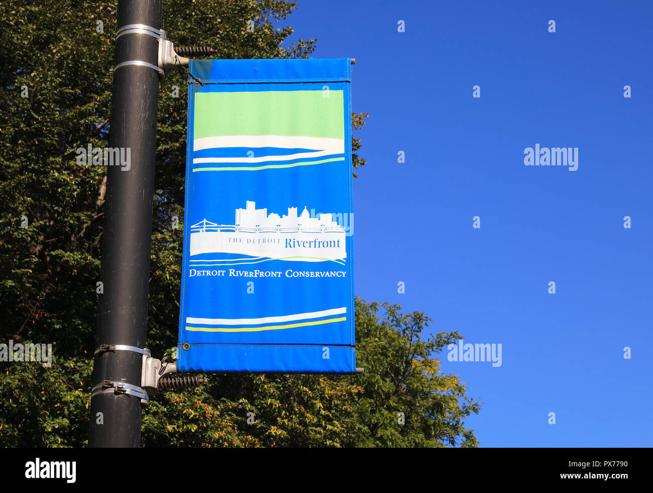 Detroit Riverfront sign, in Michigan, USA Stock Photo - Alamy