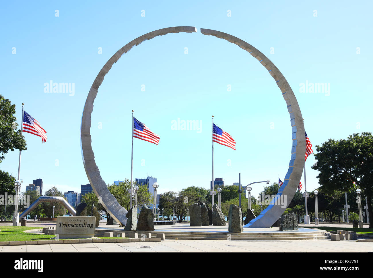 Transcending sculpure, the Michigan Labor Legacy Landmark, designed by ...