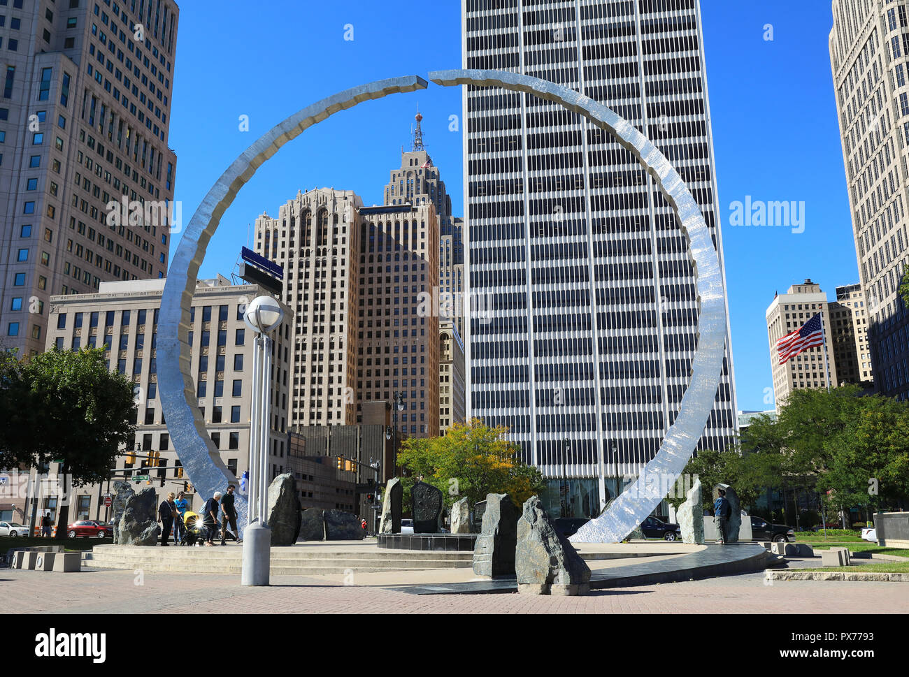 Transcending sculpure, the Michigan Labor Legacy Landmark, designed by ...