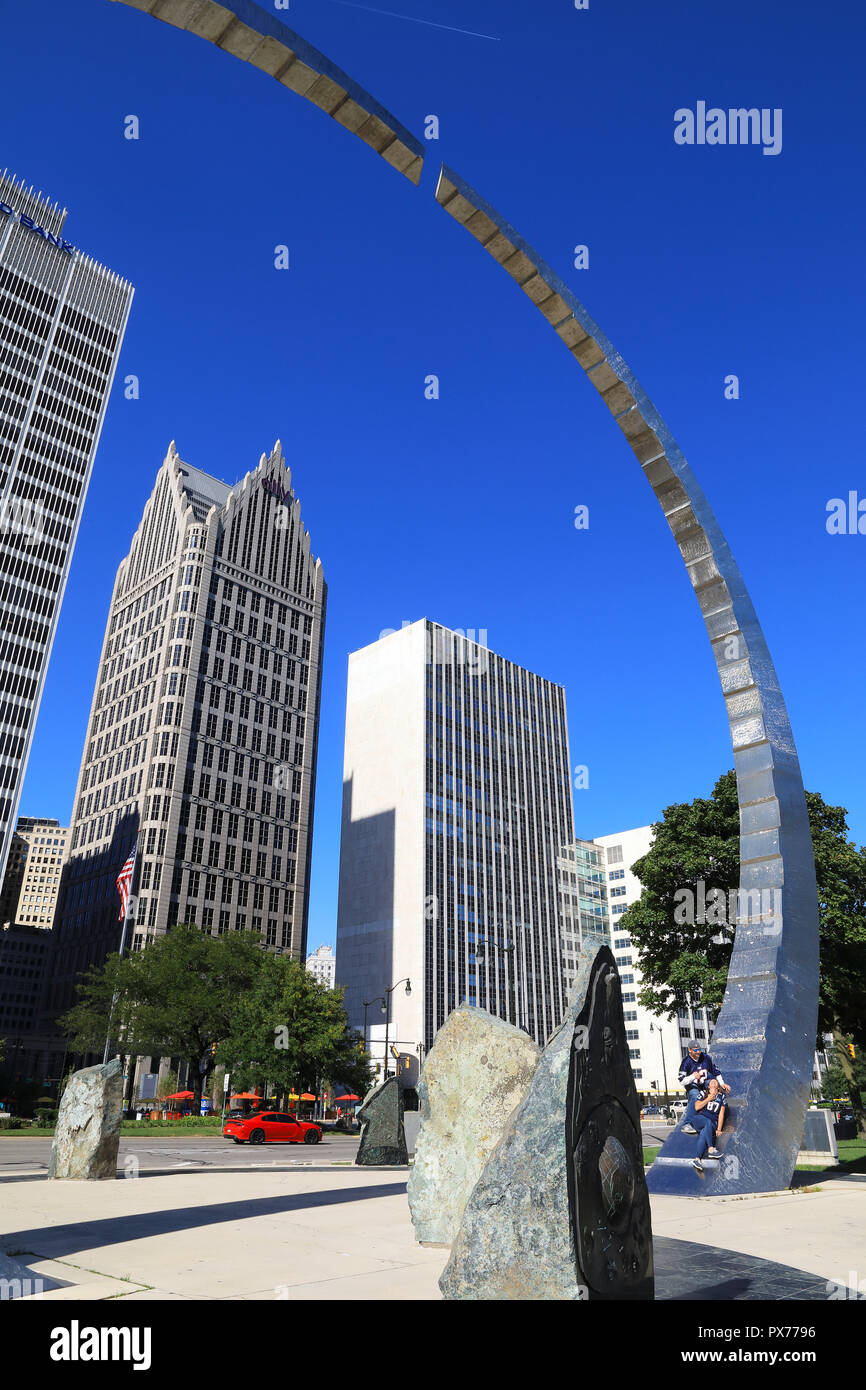 Transcending sculpure, the Michigan Labor Legacy Landmark, designed by ...