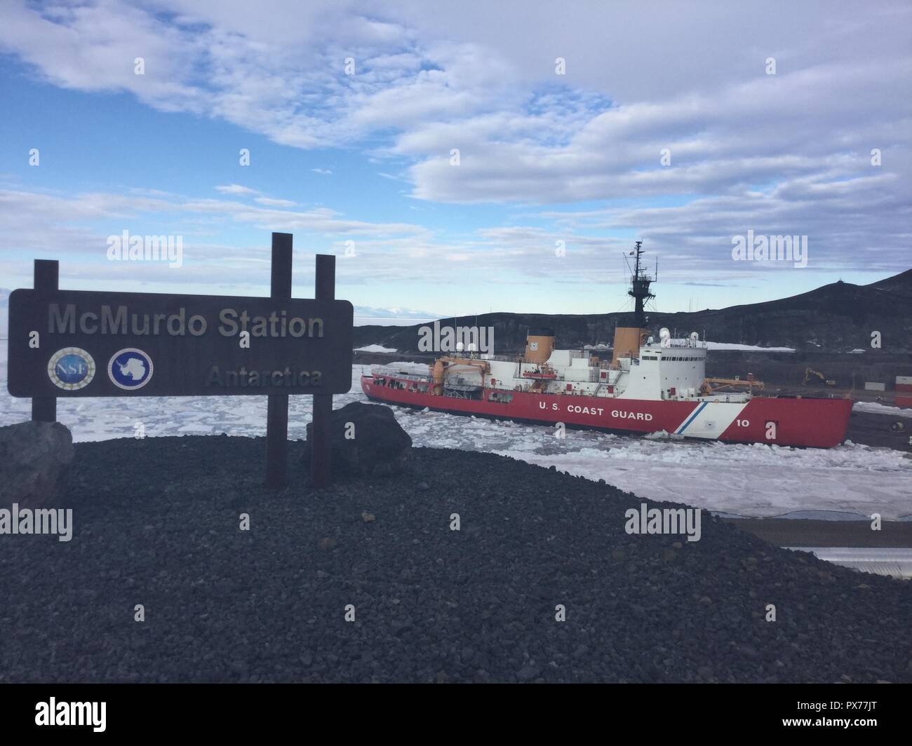 A U.S. Coast Guard ship sits in McMurdo Sound near McMurdo Station, a ...