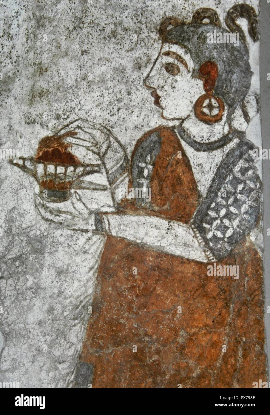 Priestess making offerings. 1550-1500 BC. Fresco, from The West House ...