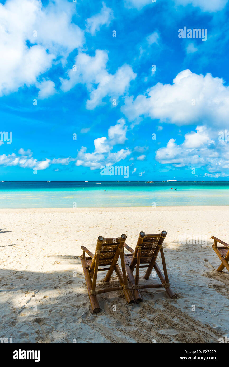 View of the sandy beach, Boracay, Philippines. Copy space for text ...