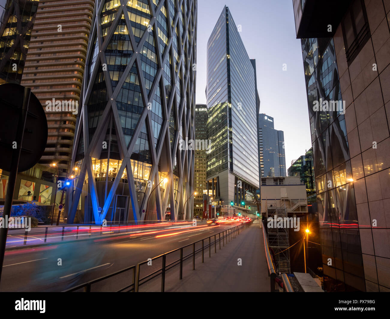 View of Large City Downtown Area with Large buildings and Traffic Stock ...