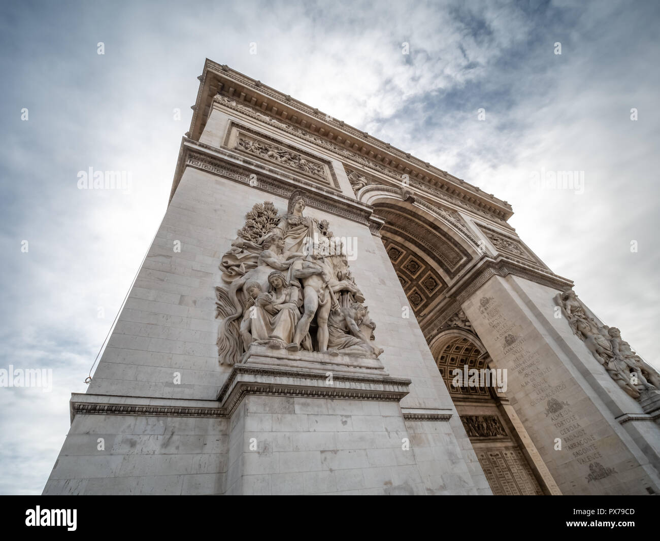 Corner view of the Paris arch de triomphe with blue skies Stock Photo ...