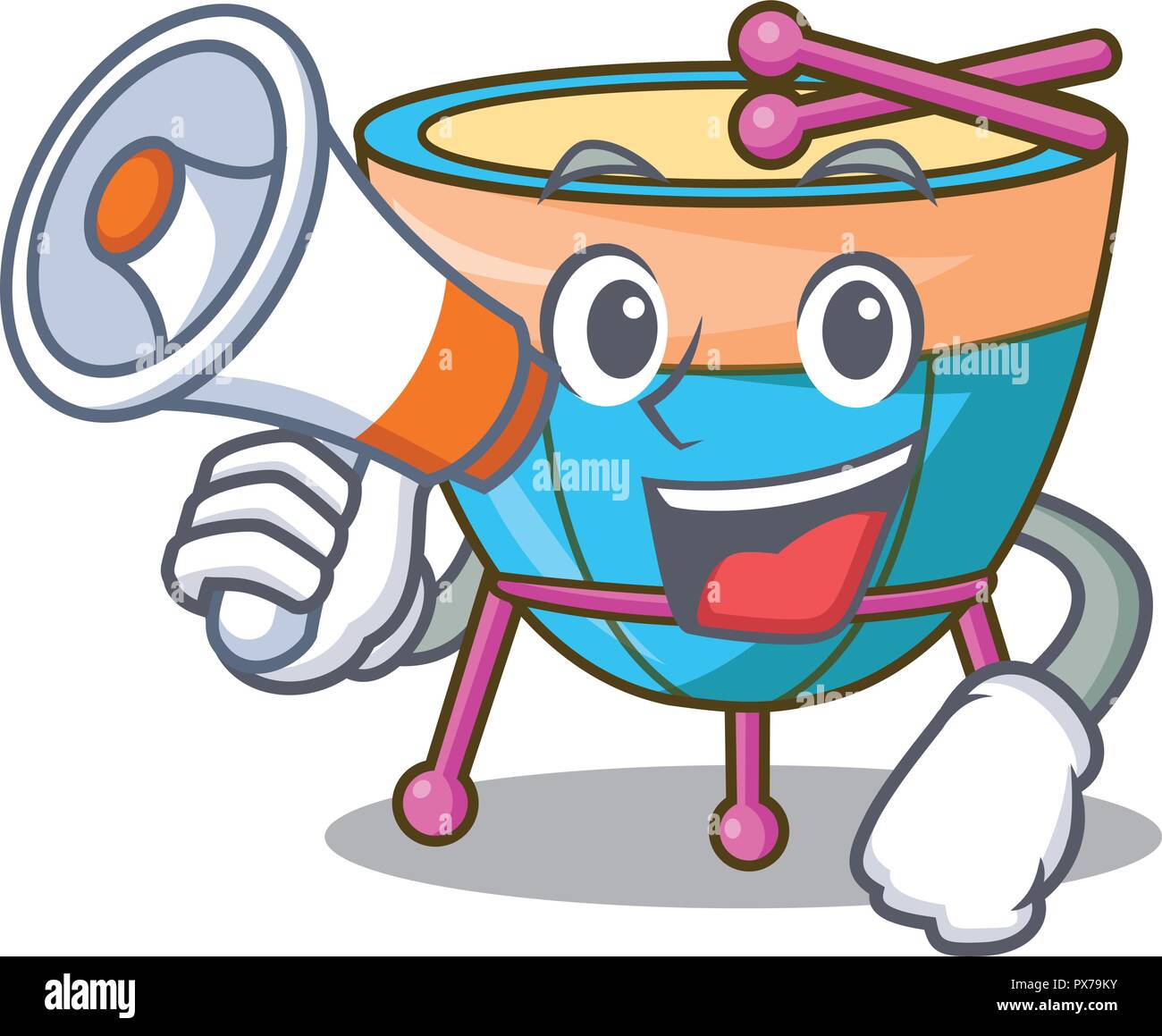 With megaphone character cartoon percussion musical instrument timpani ...