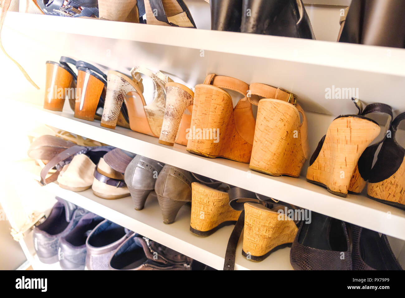 shoe rack women heels shoes Stock Photo - Alamy