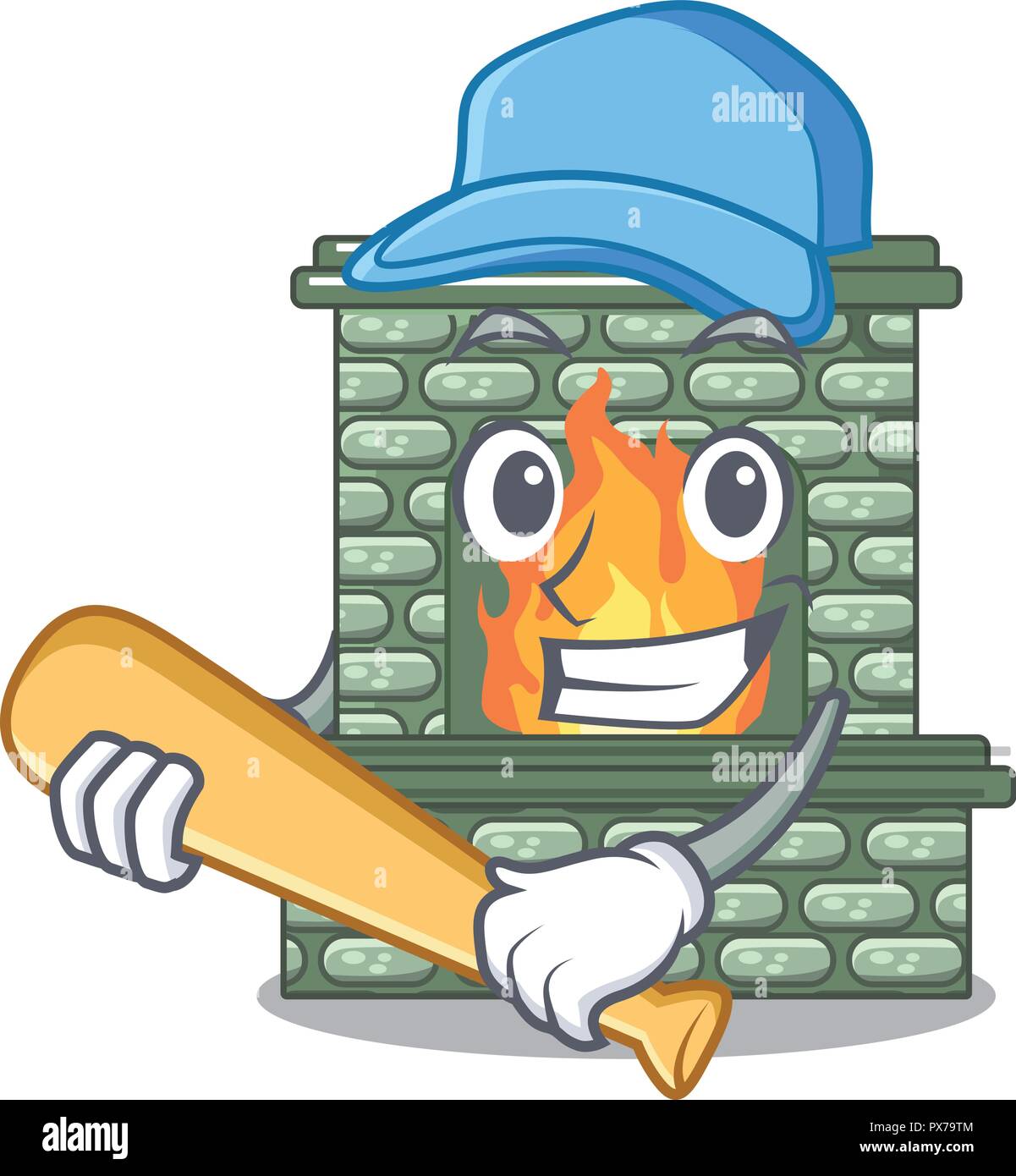 Playing baseball character fireplace with red brick inside Stock Vector ...