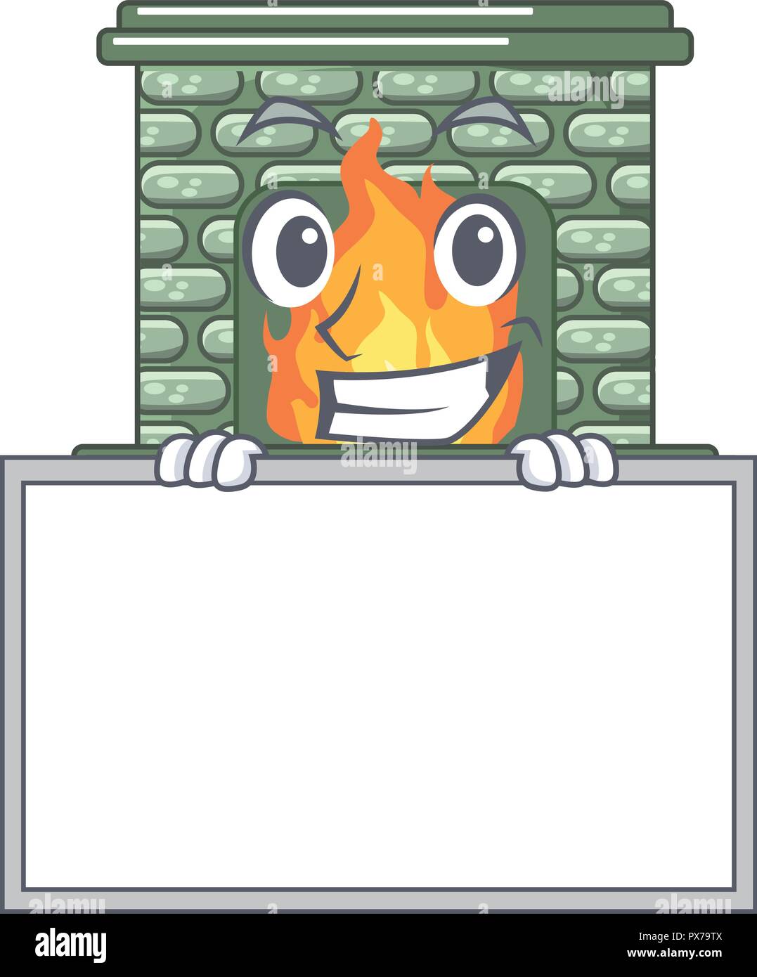 Grinning with board character fireplace with red brick inside Stock ...