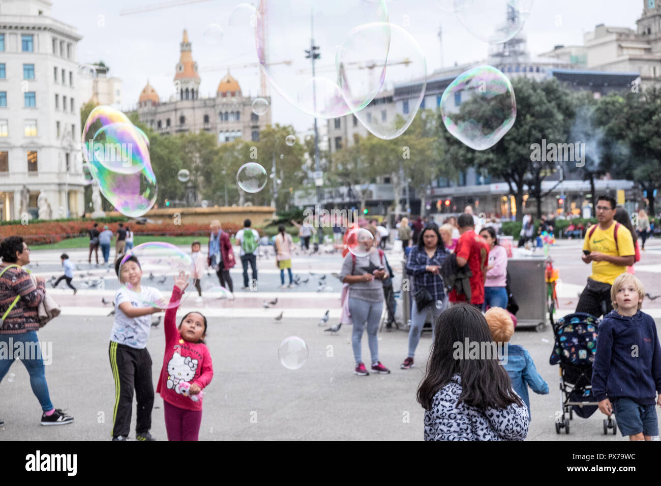 Busker,performer,artist,making,Huge,soap,bubble,making,device,toy,which,children, play,,playing ...