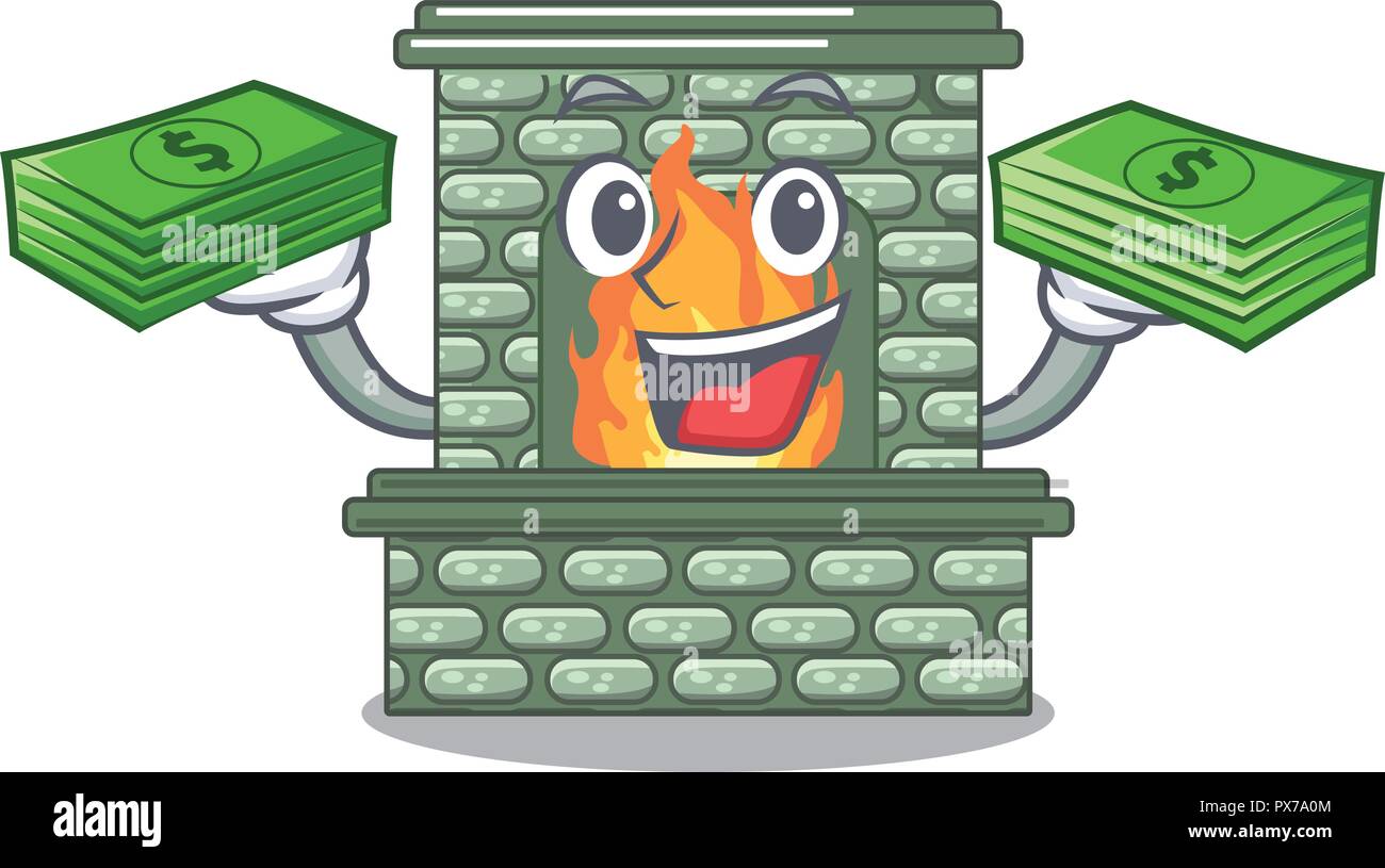 With money cartoon stone fireplace with the flame Stock Vector Image ...