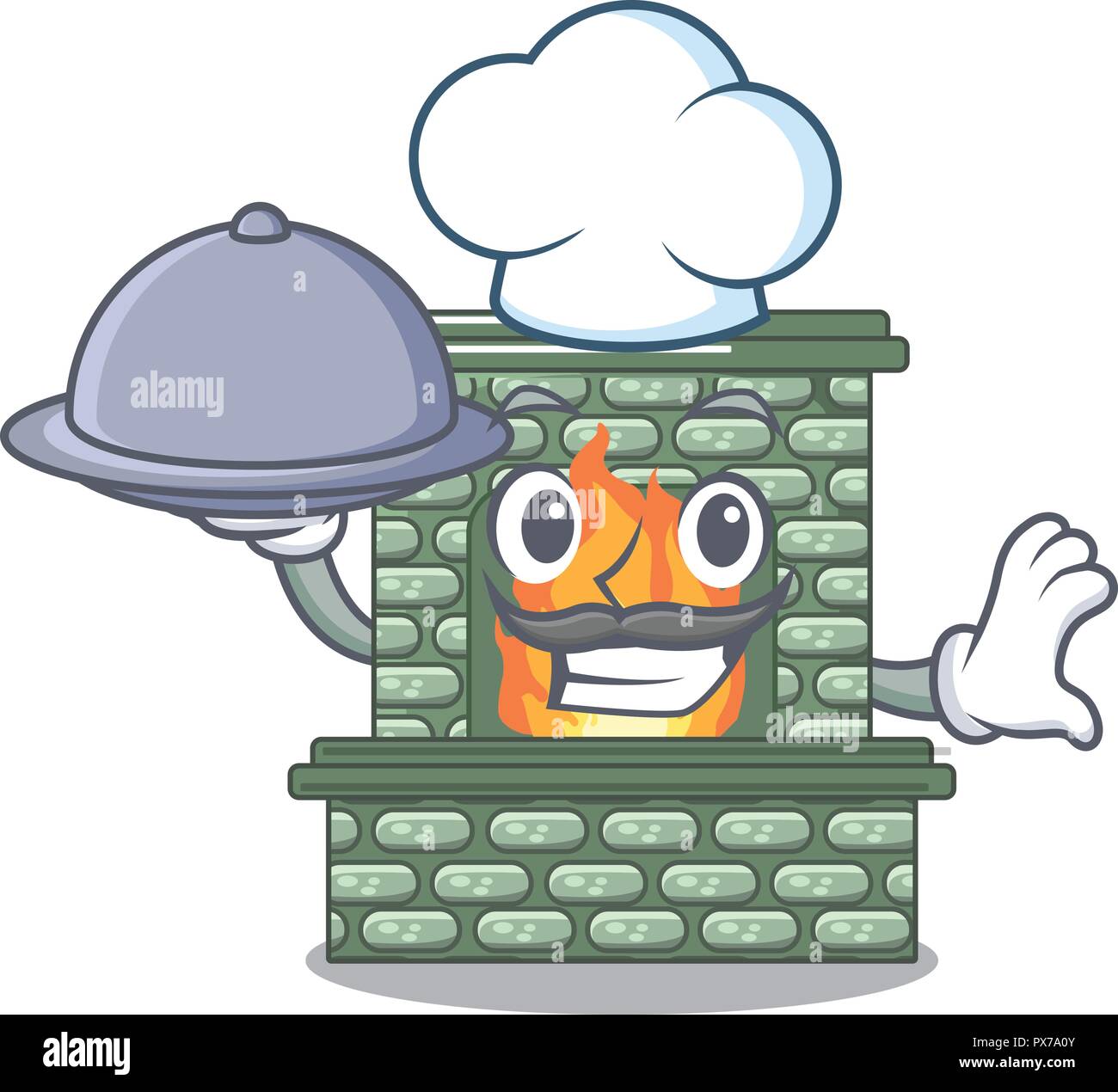 Chef with food cartoon stone fireplace with the flame Stock Vector ...