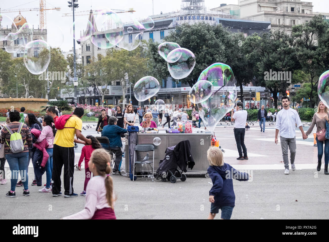 Busker,performer,artist,making,Huge,soap,bubble,making,device,toy,which,children, play,,playing ...