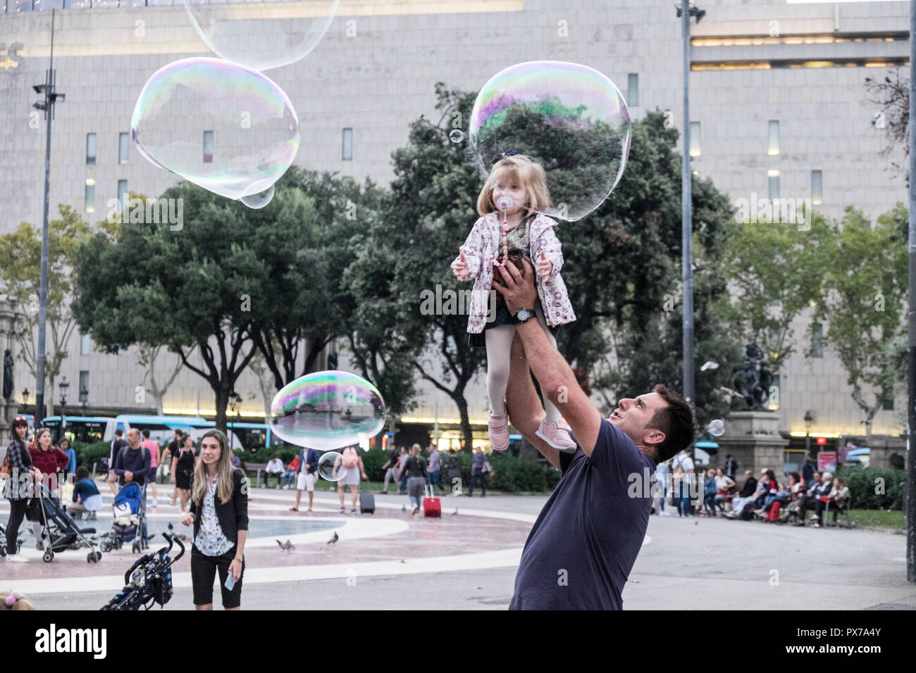 Busker,performer,artist,making,Huge,soap,bubble,making,device,toy,which,children, play,,playing ...