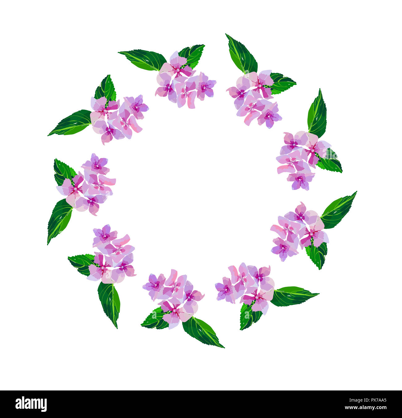 Lilac small flowers.Wreath of watercolor flowers hand painted. Round ...