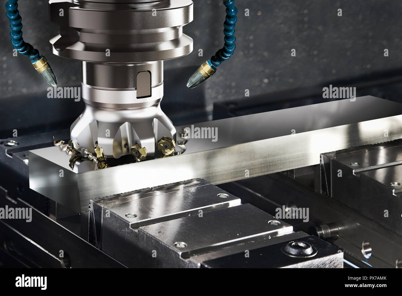 Industrial metalworking cutting process by milling cutter, 3D rendering ...