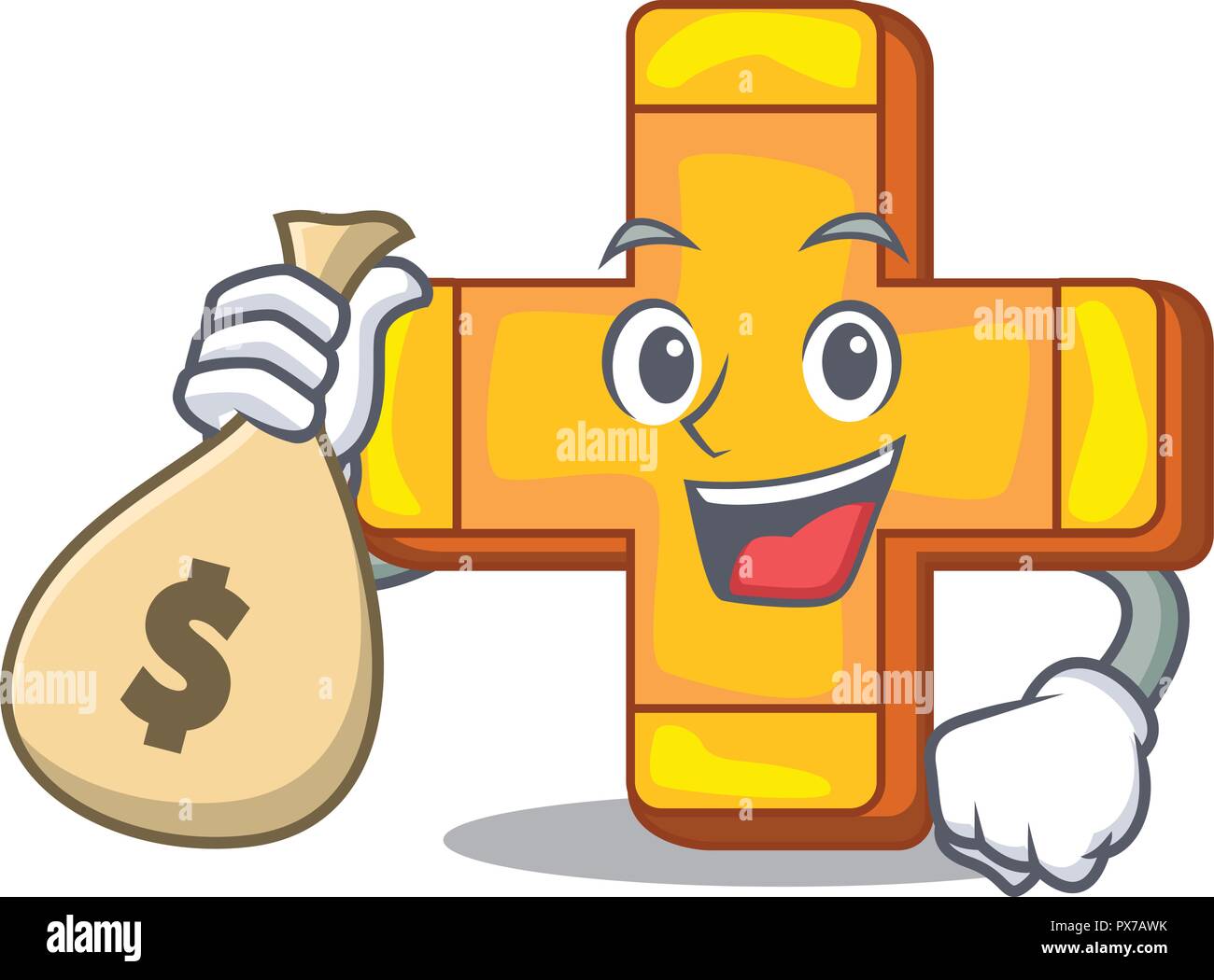 With money bag character line draw symbol plus sign Stock Vector Image ...