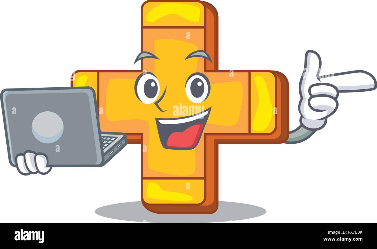 With laptop character line draw symbol plus sign Stock Vector Image ...