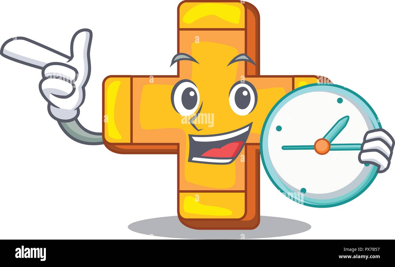 With clock cartoon plus sign logo concept health Stock Vector Image ...