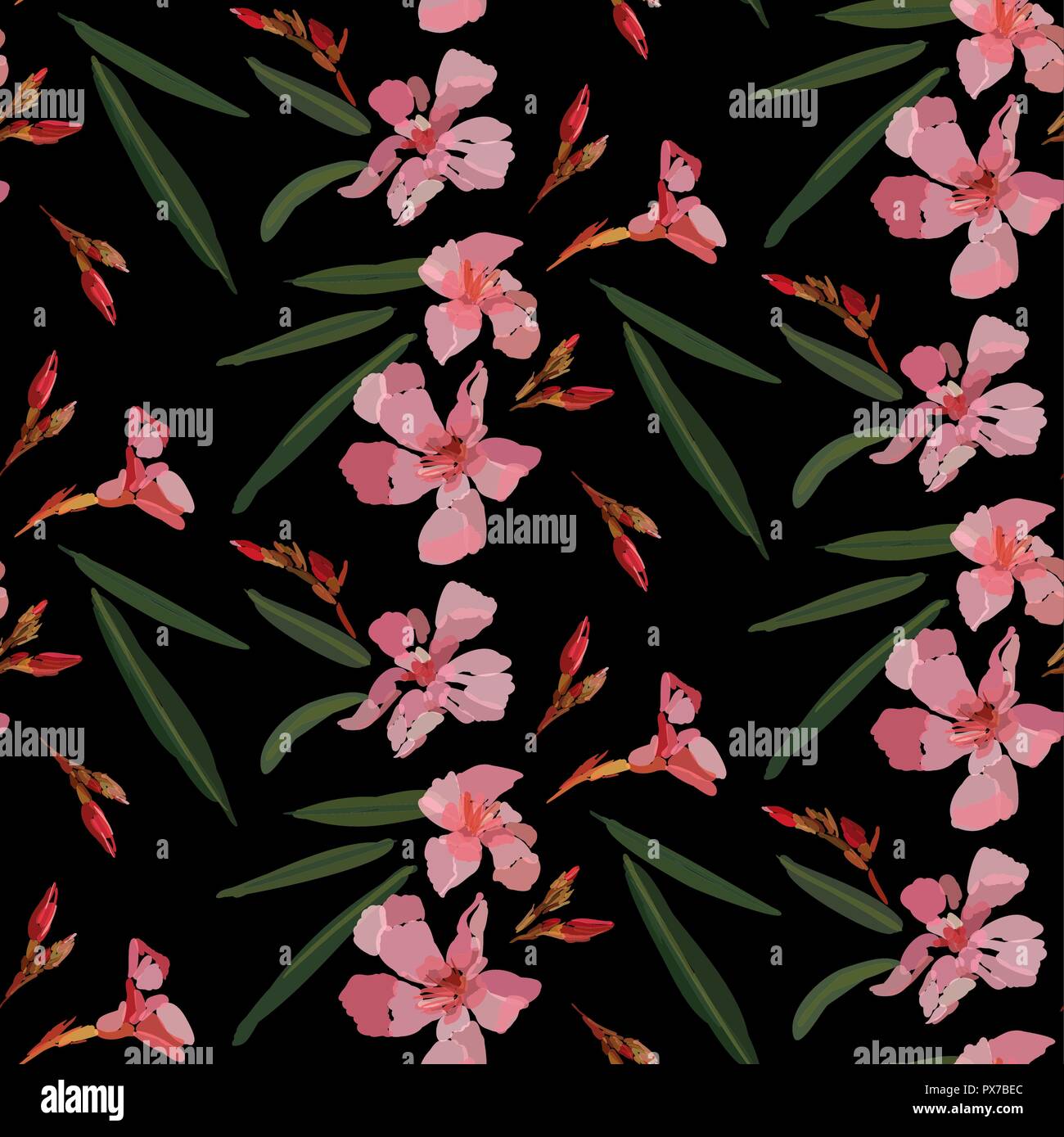 Pink oleander seamless pattern. Botanical illustration hand drawn ...