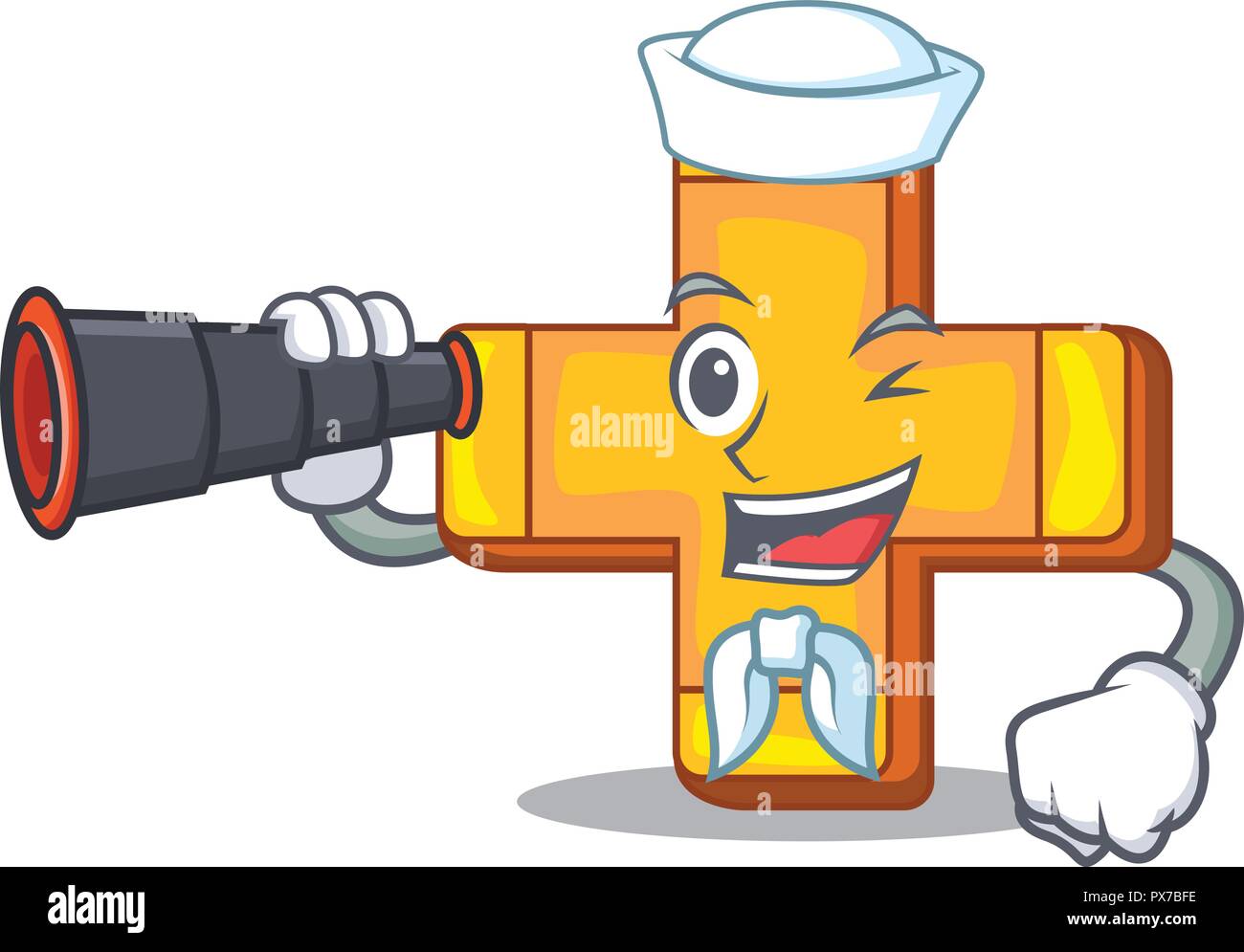 Sailor with binocular retro plus sign addition symbol cartoon Stock ...