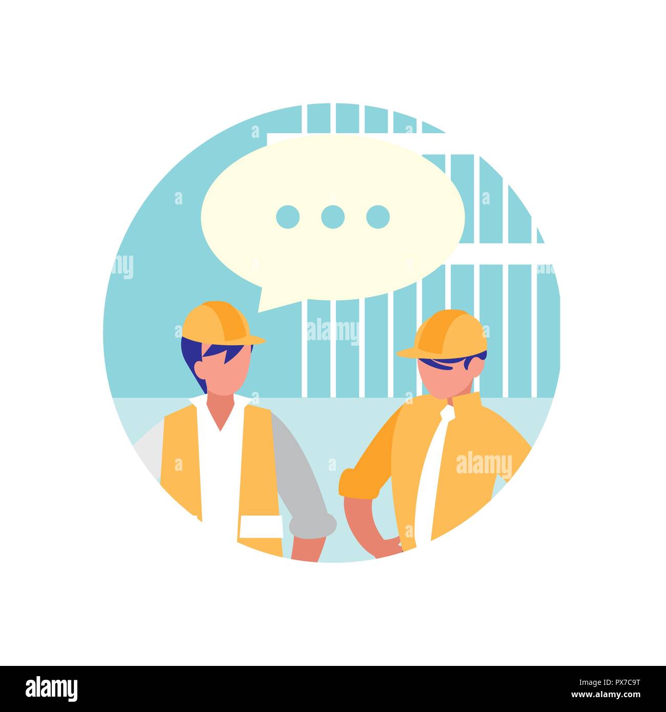 construction builders having conversation over white background, vector ...