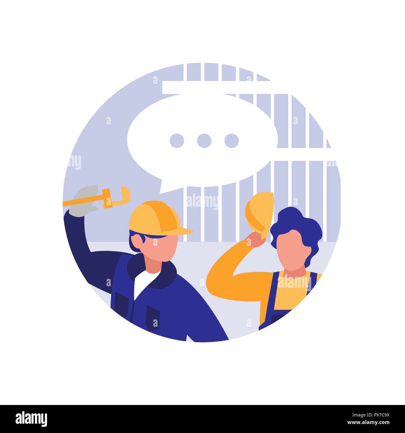 construction builders having conversation over white background, vector ...