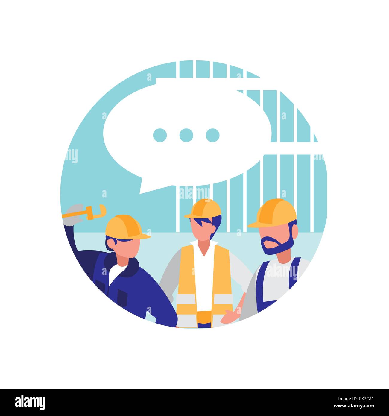 construction builders having conversation over white background, vector ...