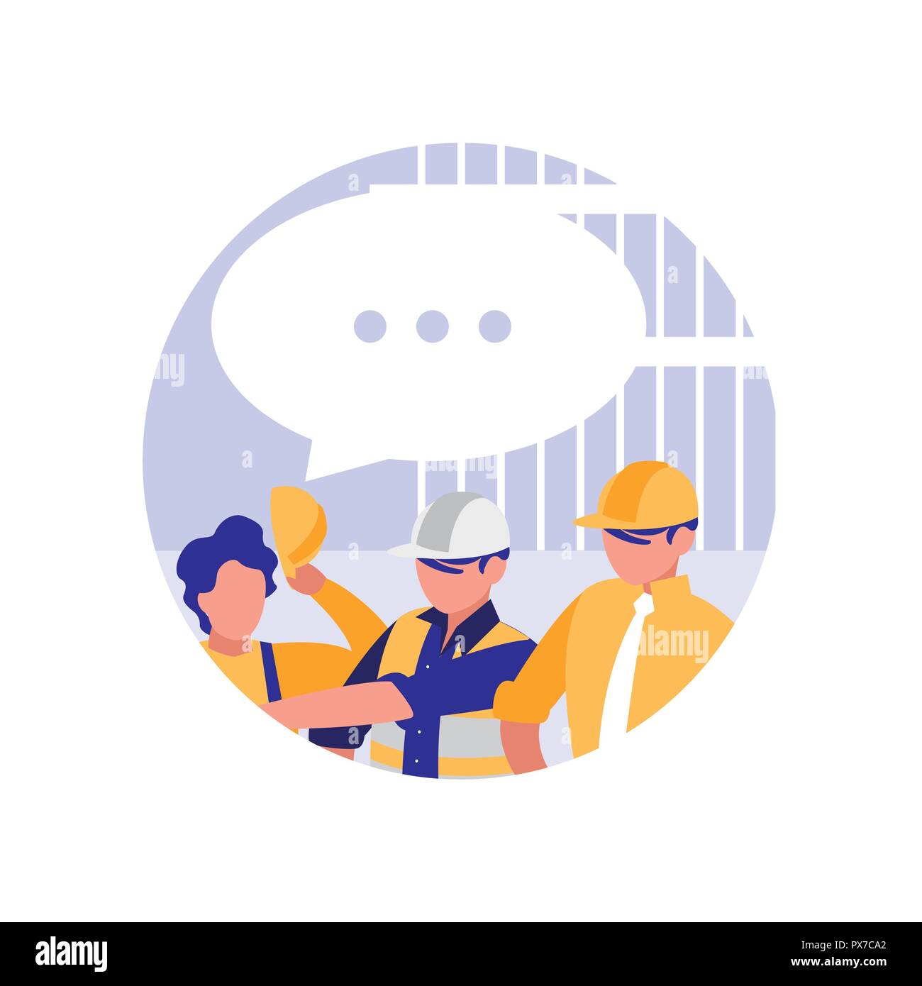 construction builders having conversation over white background, vector ...