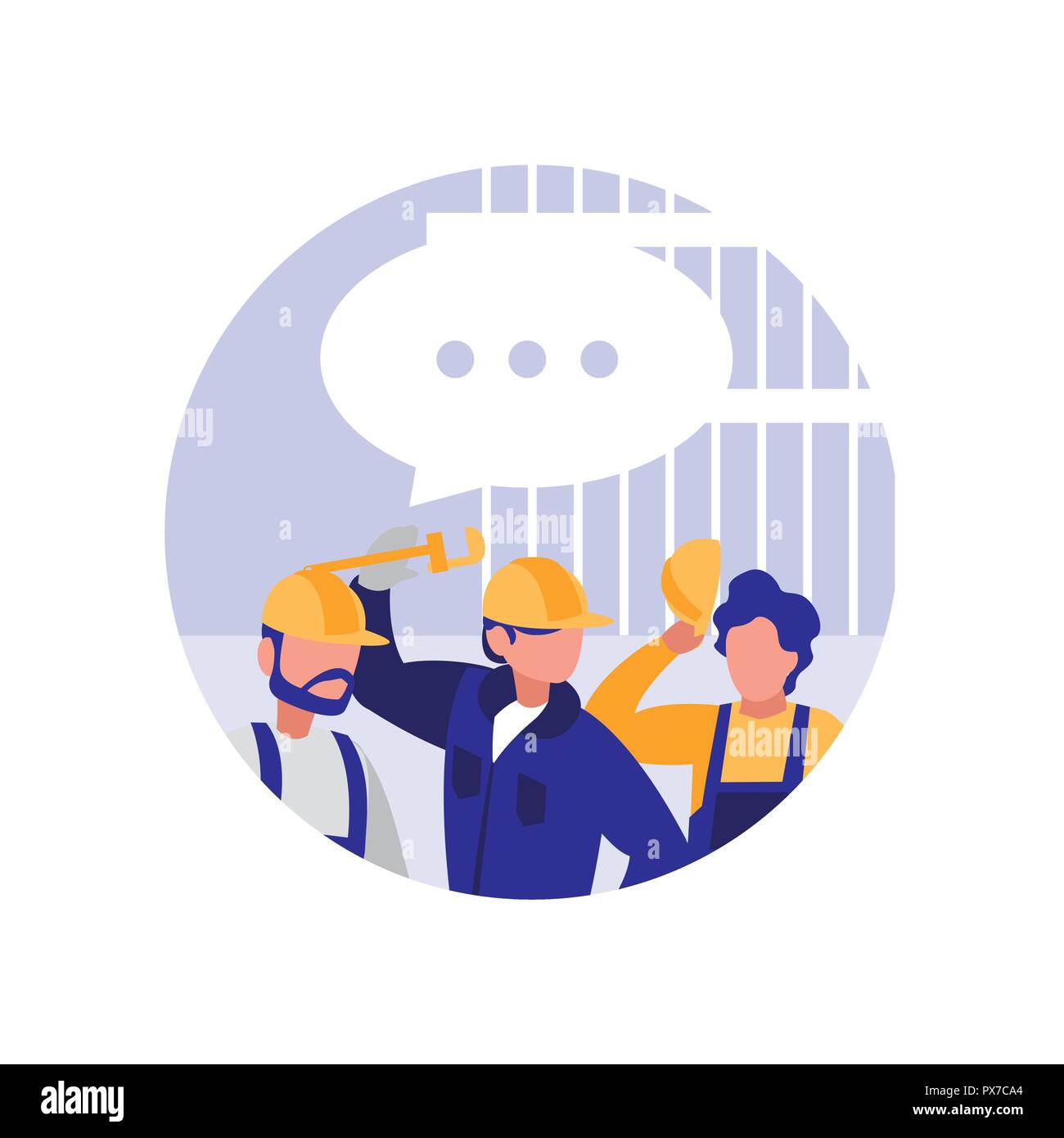 construction builders having conversation over white background, vector ...