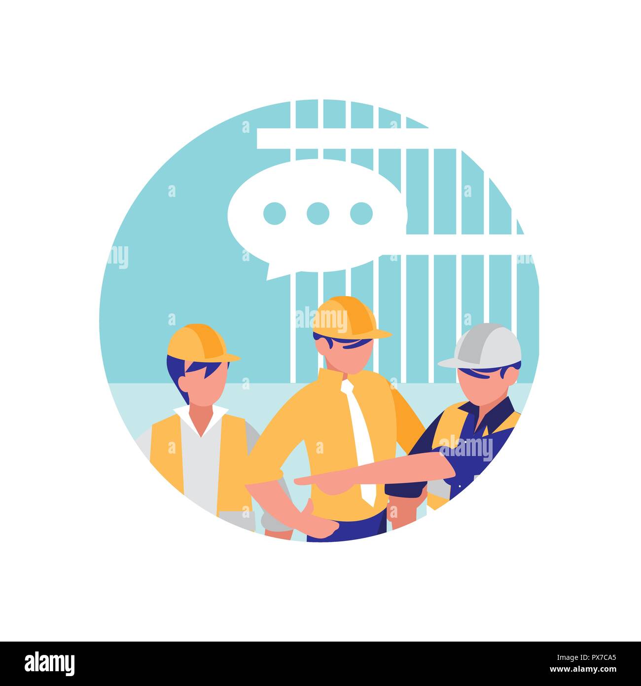 construction builders having conversation over white background, vector ...