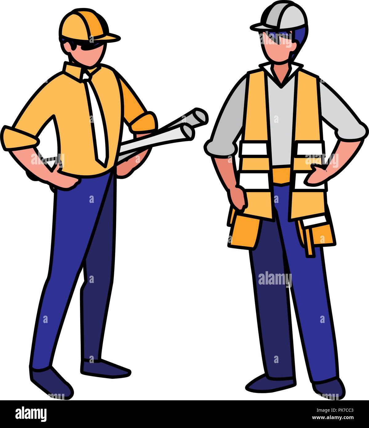 construction workers with tools over white background, colorful design ...