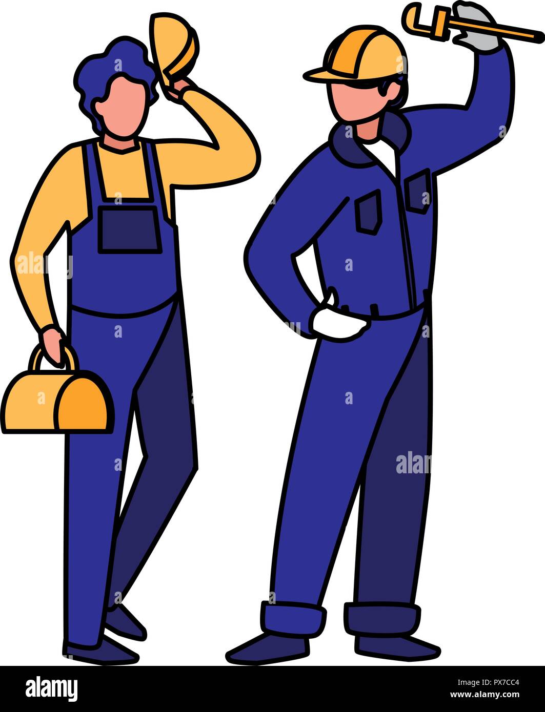 construction workers with tools over white background, colorful design ...