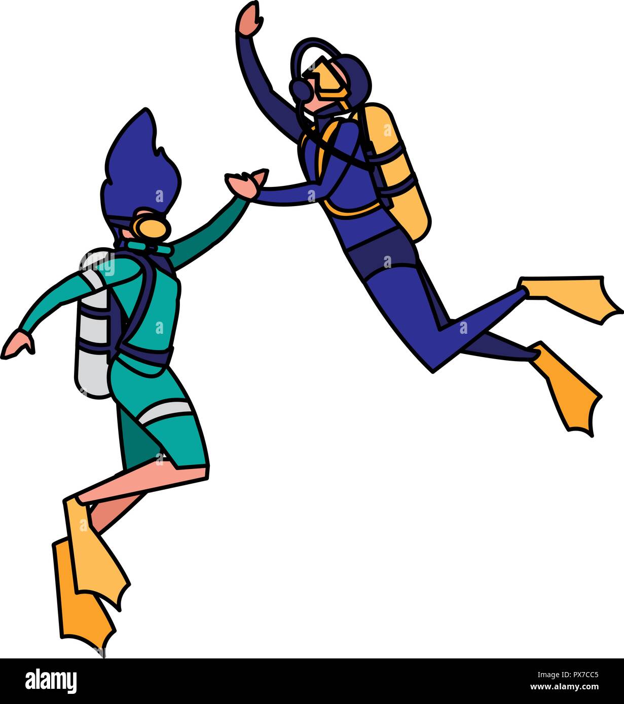 scuba divers with equipment over white background, vector illustration ...