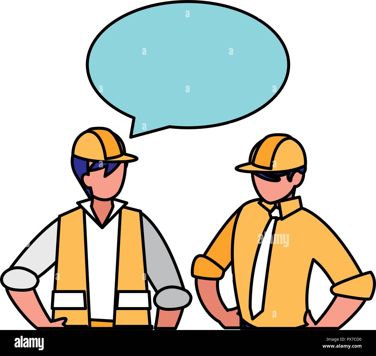 construction builders having conversation over white background, vector ...