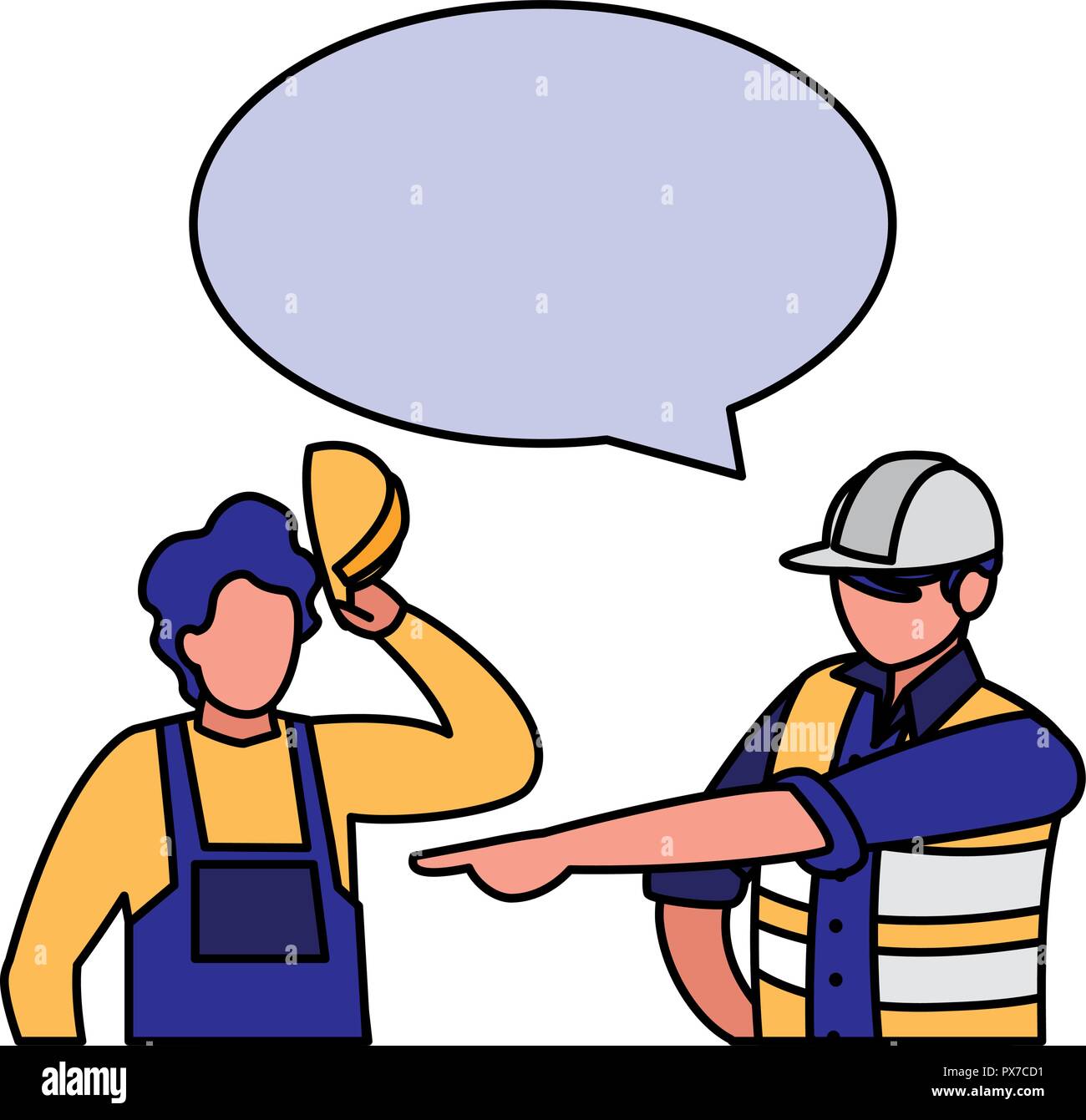 construction builders having conversation over white background, vector ...