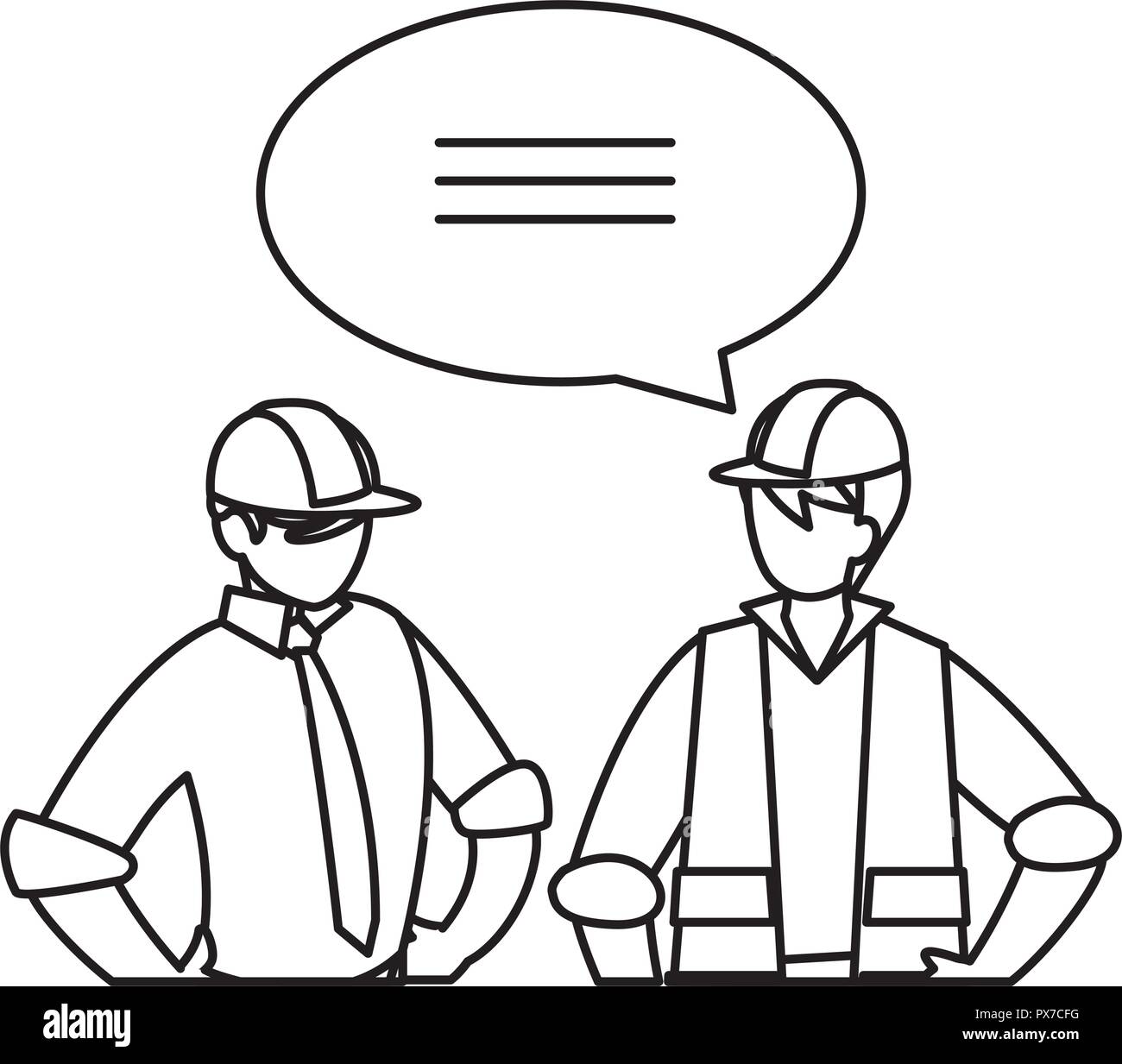 construction builders having conversation over white background, vector ...