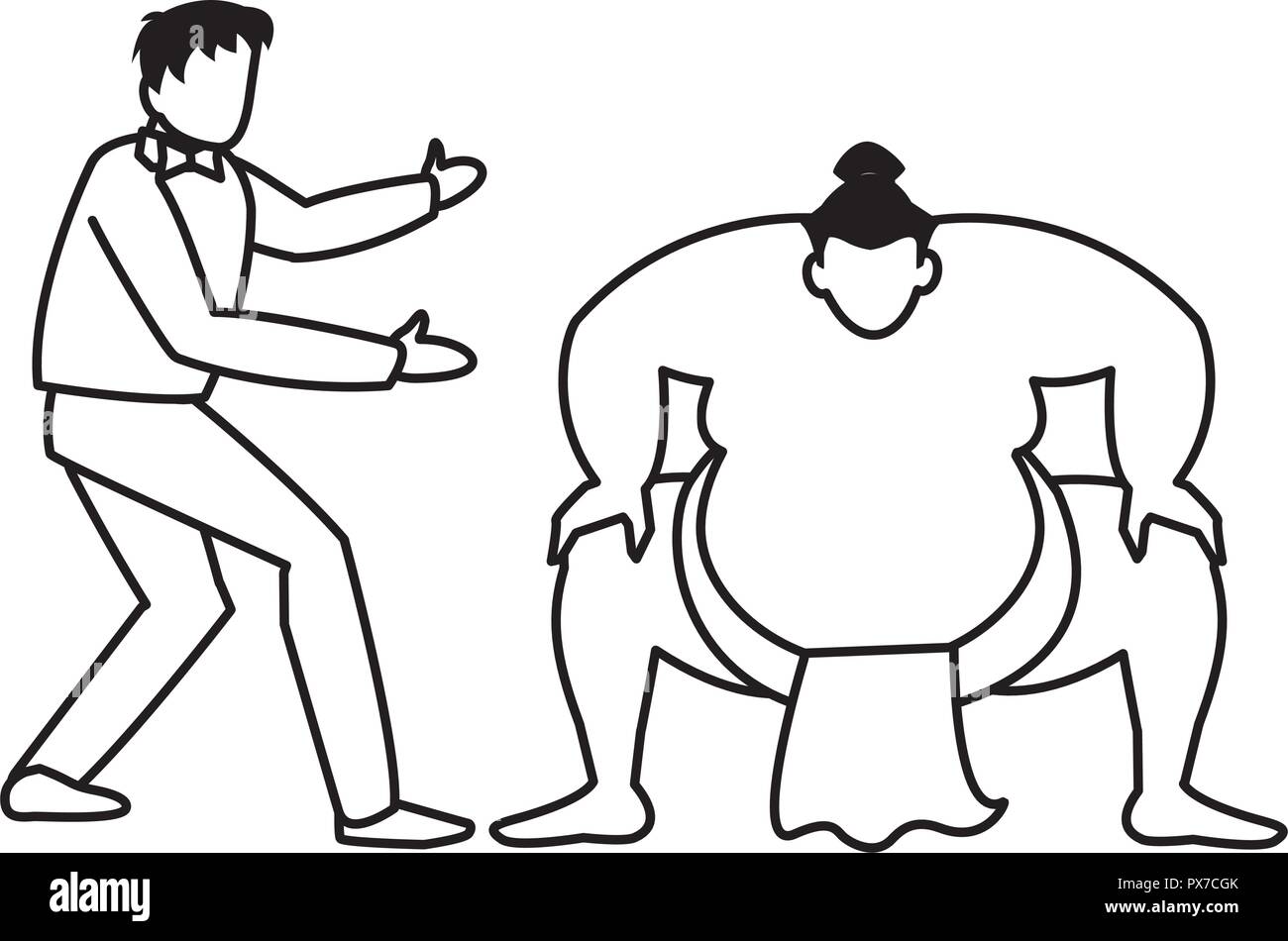 sumo wrestler and referee over white background, vector illustration ...