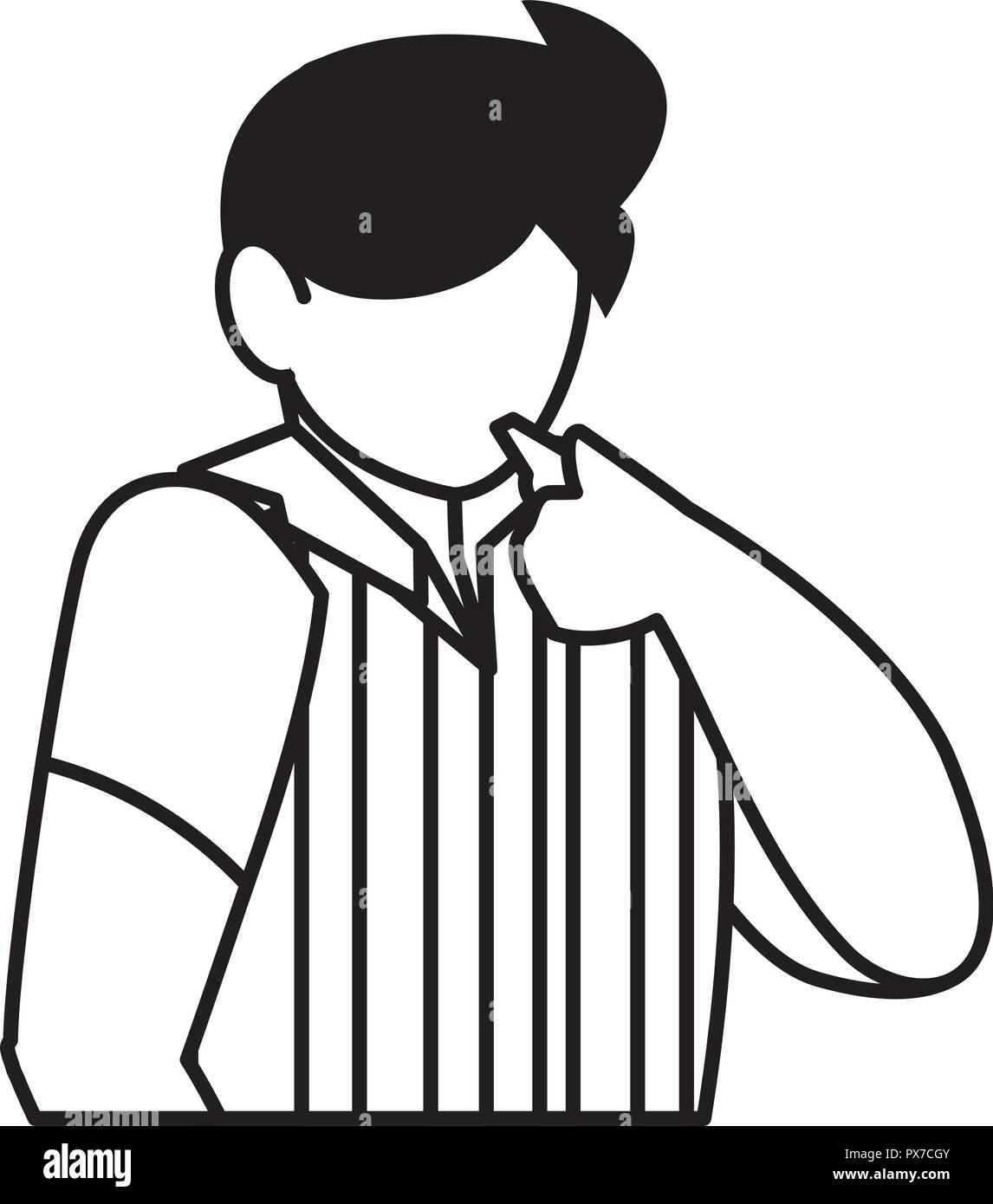 referee announcing foul play with a whistle over white background ...